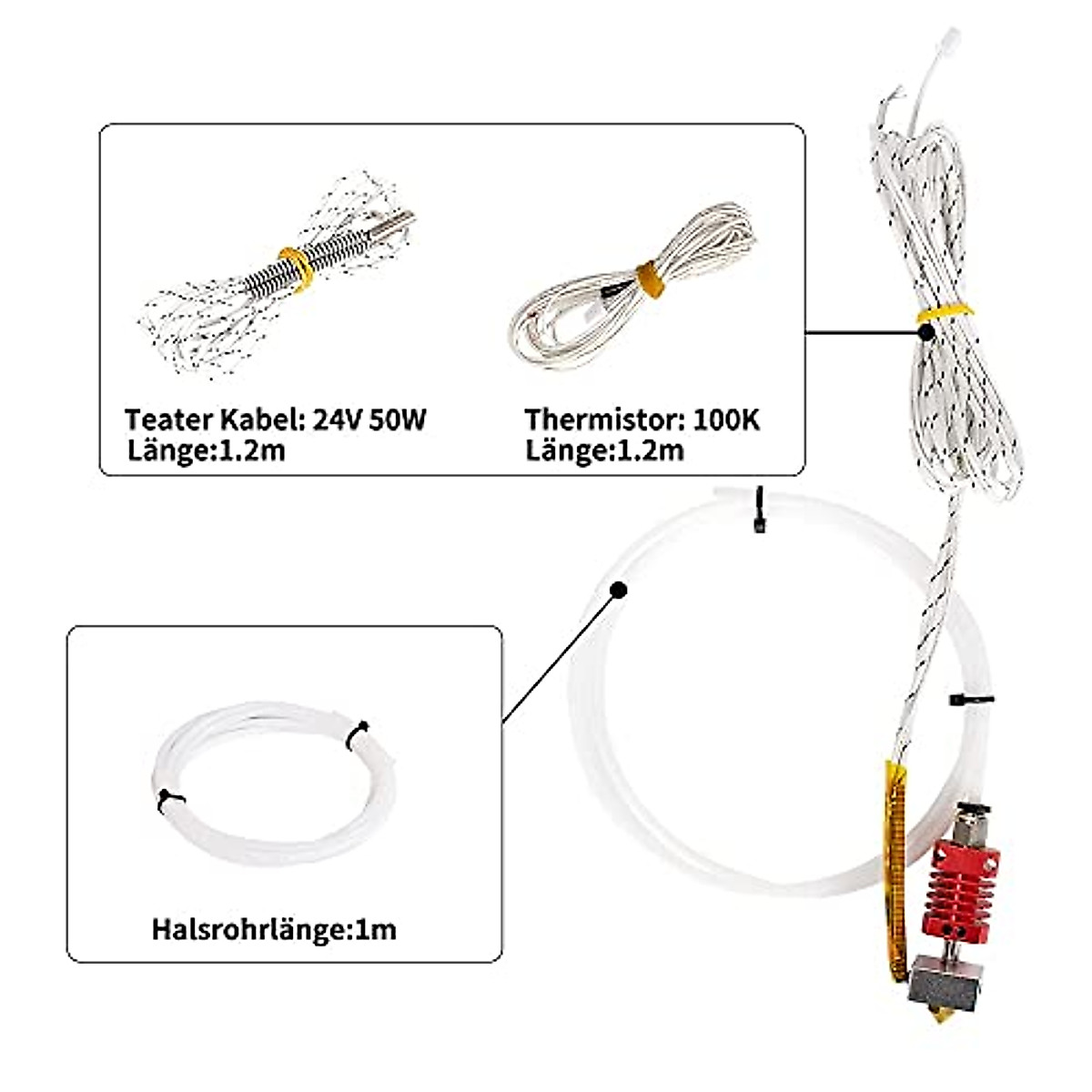 TRONXY MK10 Extruder Hot End Kit, 3D Printer Nozzles 0.4mm with Aluminum Heating Block, NTC 3950 100K Ohm Thermistor, 1M PTFE Teflon Tube Compatible with 3D Printers X5SA, X5SA PRO, XY-2PRO