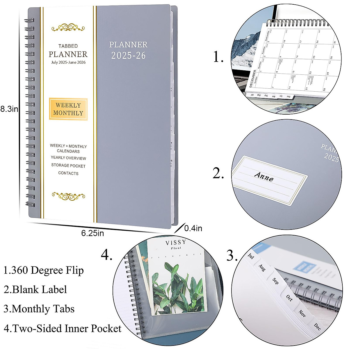 2023-2024 Planner - Weekly & Monthly Academic Planner 2023-2024, July 2023 - June 2024, 6.25" × 8.3", Tabs, Inner Pocket, Strong Twin-Wire Binding, Improving Your Time Management Skill