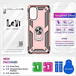 LeYi for Motorola G Stylus 2022 Case 4G, Moto G Stylus Case 2022 with 2 Pcs Tempered Glass Screen Protector, [Military-Grade] Case with Magnetic Ring Kickstand for Motorola G Stylus 2022, Rose Gold