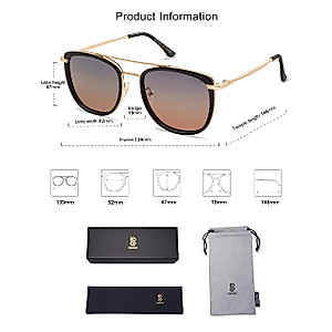 SOJOS Retro Aviator Square Polarized Sunglasses For Women Men,Vintage Women's Sun Glasses Shades UV400 SJ2180 with Black Brown Grading Grey