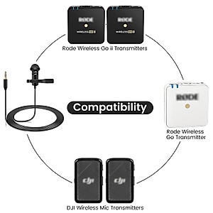 Lavalier Microphone for Rode Wireless GO 2 / ii & DJI Mic Transmitters, Omnidirectional Lapel Lav Videomic with Clip, 5 ft