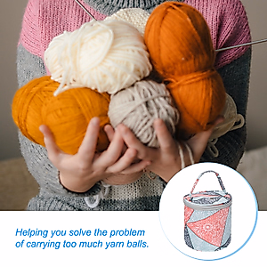 PATIKIL Yarn Storage Bag, Portable Crochet Knitting Bag Case Skein Ball Holder Organizer Crocheting Tote Supplies for Sewing Craft Projects, Blue Geometry