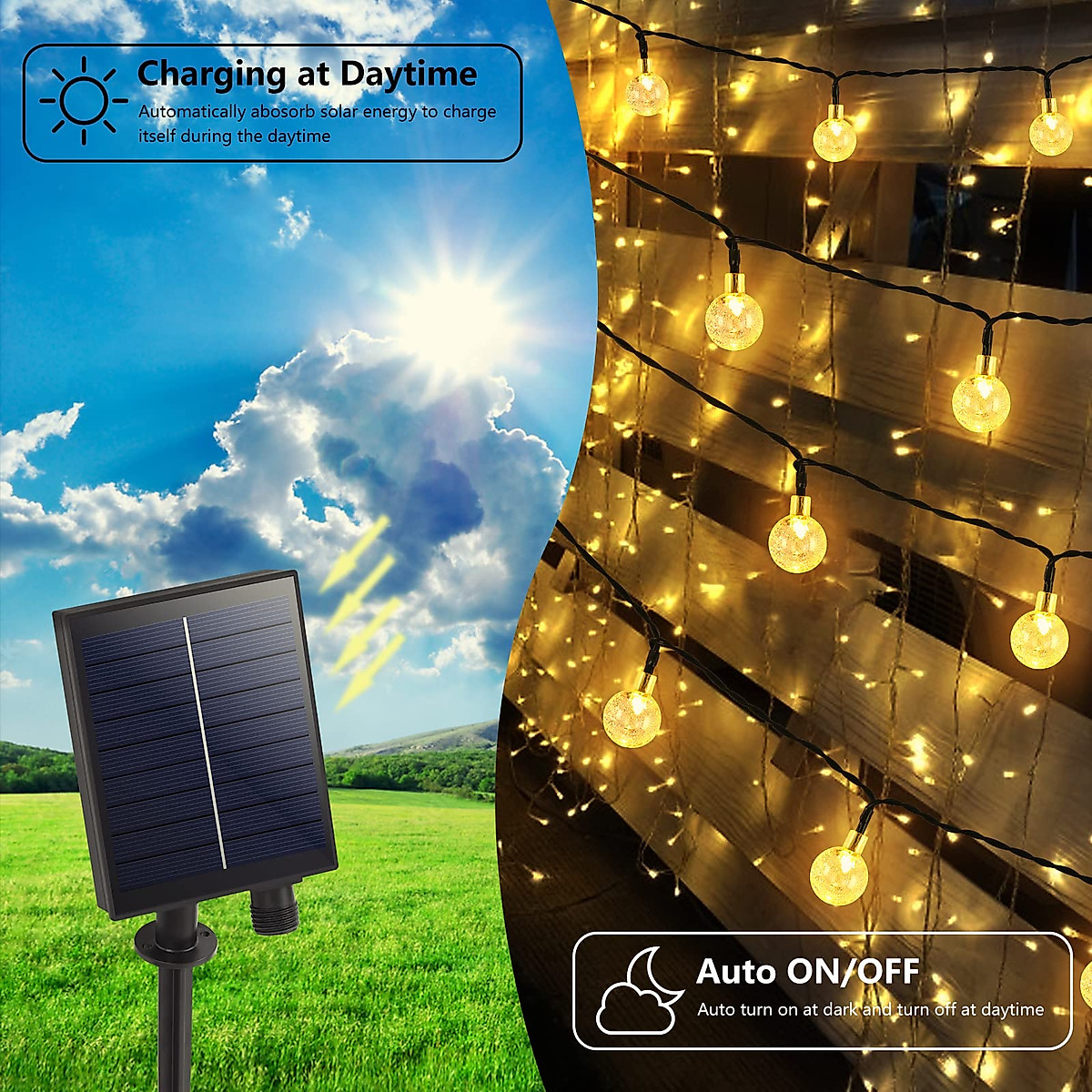 Solar String Lights Patio Lights LED Halloween String Lights for Outside Garden Yard Party Wedding Christmas Decoration Waterproof with Remote 25ft 60 LED
