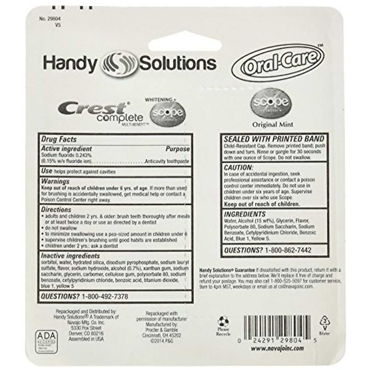 Handy Solutions Oral Care 3-Piece Travel Size Set w/Mouthwash, Toothpaste, & Folding Toothbrush (Pack of 6), TSA Approved