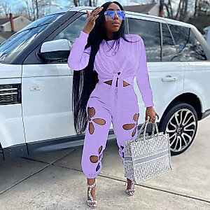 Sweat Suits for Womens 2 Piece Workout Set Sweatpants and Knot Front Tops Fall Outfits Purple