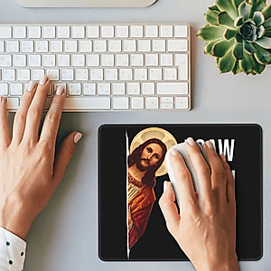 Funny Christian Mouse Pad Jesus Black Mousepad for Desk with Non-Slip Rubber Base Square Computer Laptop Mouse Pads for Wireless Mouse Home Office Decor Desk Accessories, 9.5×7.9 in, Saw That