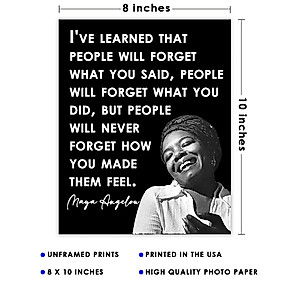 Inspirational Wall Art Poster "People Will Forget…", Maya Angelou 8x10 Black, Motivational Wall Art & Positive Affirmations Wall Decor for Bedroom, Teen Girl, Boy & Office Decor for Men, Women
