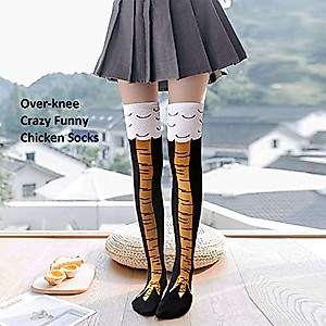 Crazy Funny Chicken Leg Socks - Funky Novelty Turkey Feet Socks for Women Girls Female Kids & Cool Animal Cartoon Cosplay Gifts Gadgets | Yellow Black 1 Pair Knee-high 1 Pair Over-knee
