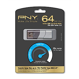 PNY USB 3.0 Flash Drive Elite Turbo Attache 3 Two Pack Bundle with (1) Everything But Stromboli Lanyard (64GB 2 Pack, Gray)