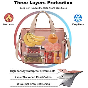 Weitars Lunch Bag for Women Work,Insulated Lunch Box Extra Large Lunch Tote Bag,Wide-Open Tote Cooler Bag With Removable Shoulder Strap with Side Pocket,Lunchbag For Picnic Hiking School Beach