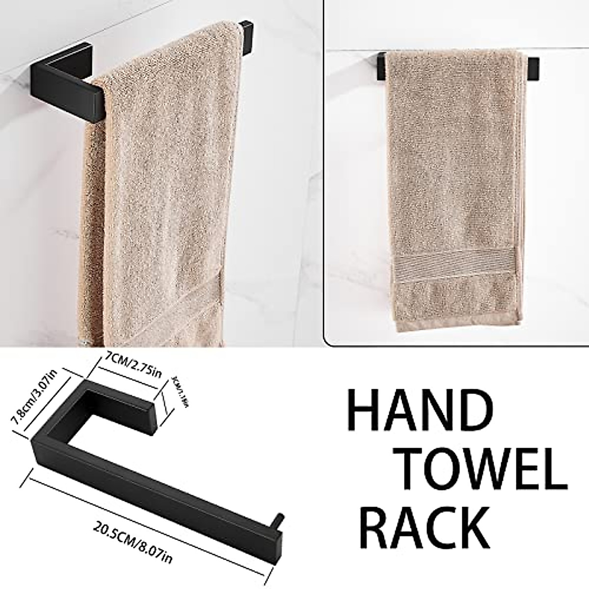 Ddtohan Towel Bar, Stainless Steel Hand Towel Rack, Bathroom Wall Mount Towel Holder (Black)