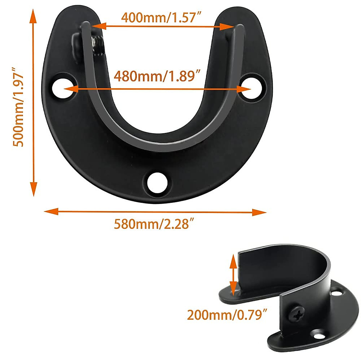 Brackets, U Shaped, 2 Packs Heavy Duty Metal Steel Closet Pole Socket Set 1-1/2", Black