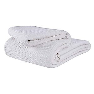 Glamburg 100% Cotton Thermal Blanket, Breathable Bed Blanket Queen Size, Soft Waffle Blanket, Queen Blanket, All Season Cotton Blanket, White