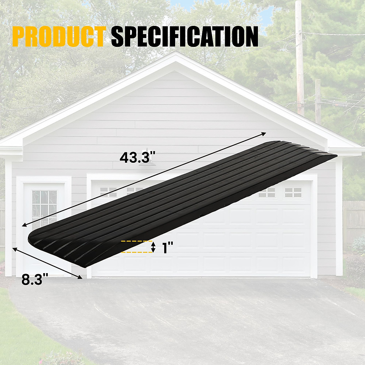 MAGIC UNION 1" Rise Solid Rubber Power Wheelchair Threshold Ramp Doorway