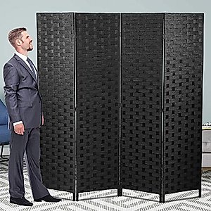 Room Divider, 4 Panel Room Dividers and Folding Privacy Screens 6FT Tall Wall Divider Wood Screens Dorm Partitions Freestanding Temporary Wall Room Furniture Separators- Black