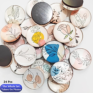 YayaCat 24Pcs 1.2in Round Crystal Glass Refrigerator Magnets,Line Drawing Flower Magnets for Fridge and Locker,Cute Decorative Whiteboard Blackboard Magnets for Office and Kitchen (Plant Line Drawing)