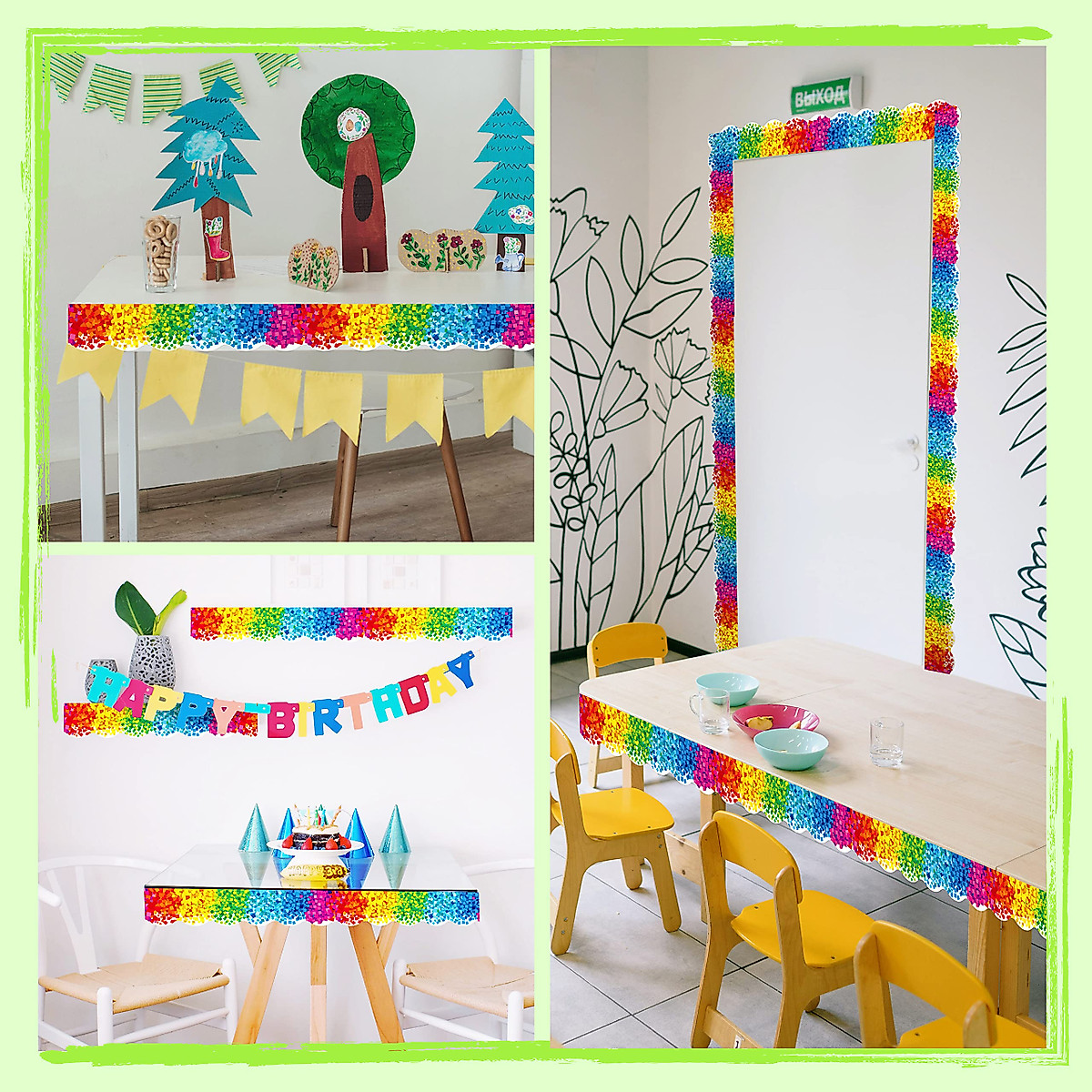 ERKE 60 Feet Bulletin Board Borders, Confetti Scalloped Rolled Border Trim for School, Classroom & Offices