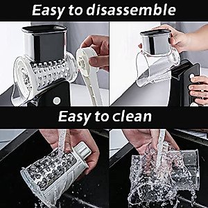 VEKAYA 5 in 1 Rotary Cheese Grater with Handle [5 Interchangeable Stainless Steel Blades] Cheese Shredder Food Vegetable Grader Hand Crank Grater for Kitchen with Bonus Storage Box for Blades - Black