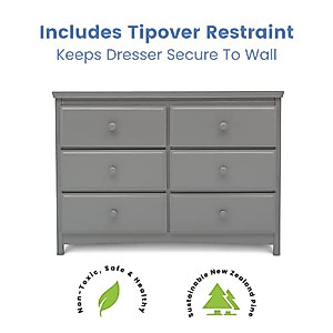 Delta Children Emerson 6 Drawer Dresser, Greenguard Gold Certified, Grey