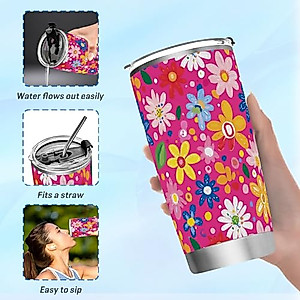 sanluoli Fresh Little Flowers Peach Stainless Steel insulated water bottle with Straw Leak Resistant Flip coffee mug for men for Home, Office or Car portable straw tumbler 20 OZ