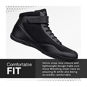 CORE High Traction Wrestling Shoes - Men, Women, Youth & Kids Shoes - Combat Sports Footwear, Lightweight Gym Shoes (All Black, Size 7.5, 9)
