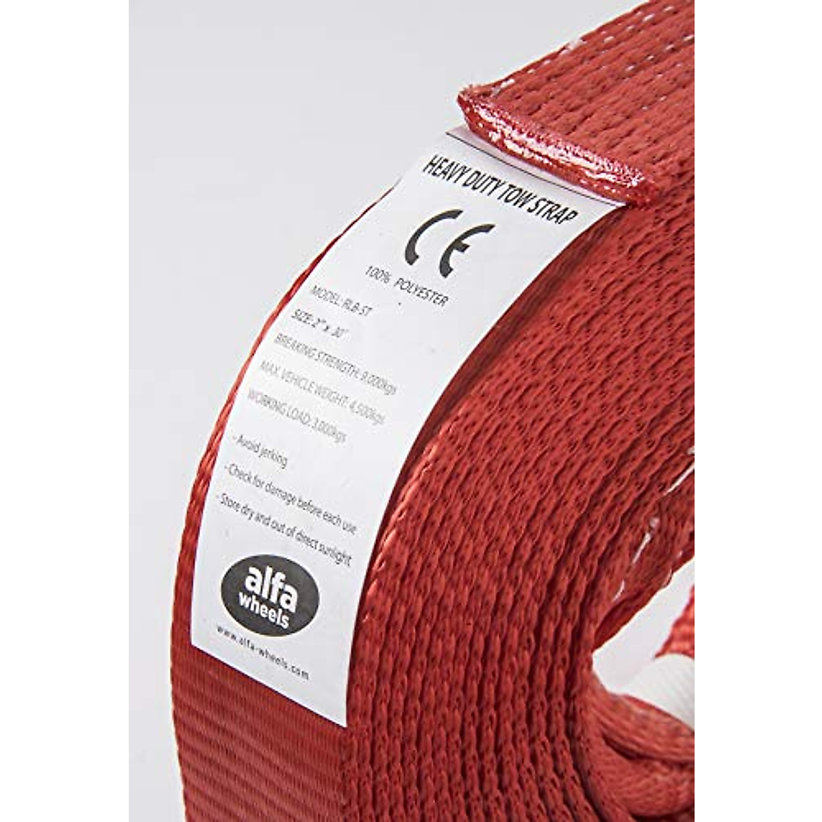 HiGear 9 Ton 2 Inch X 30 Ft. Polyester Tow Strap Rope 2 Loops 20,000lb Towing Recovery by Alfa Wheels (2in 30ft 2x30, Red)
