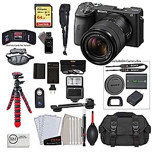 Sony Alpha a6600 Mirrorless Digital Camera with 18-135mm Lens with Deluxe Bundle: Includes – Sandisk Extreme Card, Spare NPFZ100 Battery, Charger for NPFZ100, and 12 inch Tripod