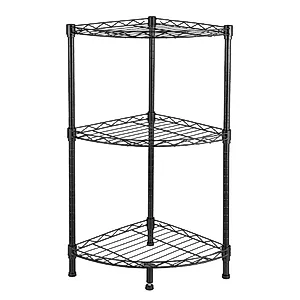 Corner Display Rack,Multipurpose Shelving Unit,Heavy Duty Storage Shelving Unit,Wire Shelving Unit Commercial Metal Shelf,Steel Organizer Wire Rack for Restaurant ,Pantry,Kitchen Garage (Black,3 Tier)