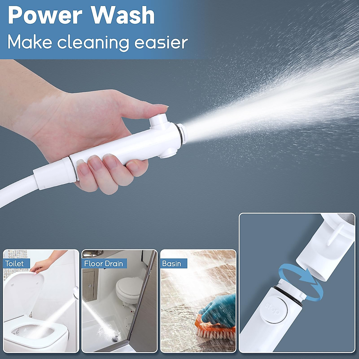 RV Shower Head with Hose, 5+1 Mode High Pressure Shower Head Replacement with On/Off Switch, Water Saving Motorhome Shower Head, Shower Head for RV/Campervan, Caravan