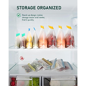 IDEATECH Dishwasher Safe Food Storage Bags Stand Up 18Pack, Reusable Gallon Freezer Bags, Leakproof BPA Free Food Bags Various Size, Reusable Bags for Meals,Lunch,Home Organization Travel(18Pack)