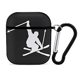 Vintage Skiing Airpods Case Cover for Apple AirPods 2&1 Cute Airpod Case for Boys Girls Women Men Silicone Protective Skin Airpods Accessories with Keychain