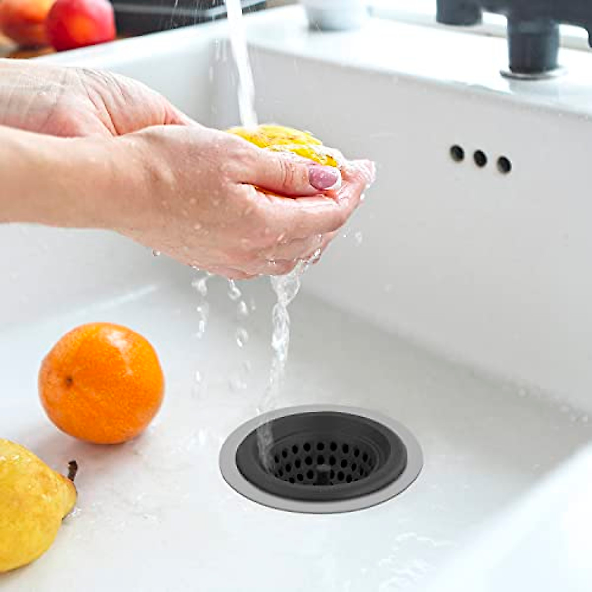OGGI Silicone & Metal Sink Stopper- Great Kitchen Sink Stopper, Silicone Drain Stopper, Sink Plug, 4.6˝ Diameter Metal Rim, Black