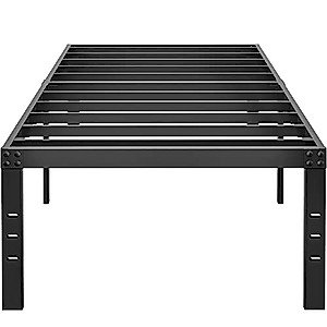 HOBINCHE 18 Inch Metal Twin Bed Frame No Box Spring Needed - Easy Assembly Heavy Duty Noise Free Narrow Bedframes - Single Black Basic Anti Squeak Steel Slats Platform with Storage