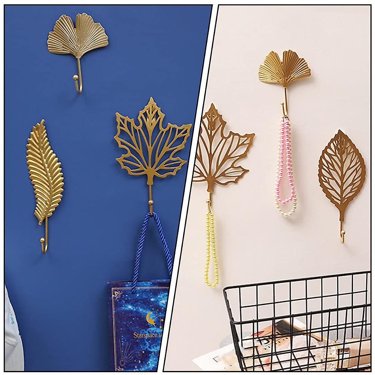 Hemoton Heavy Duty Garment Rack 2Pcs Iron Ginkgo Leaf Hooks Nordic Style Hooks Wall Mounted Hook Wall Hanger for Cloakroom Hallways Living Room ? Gold ? Backpack Hanger
