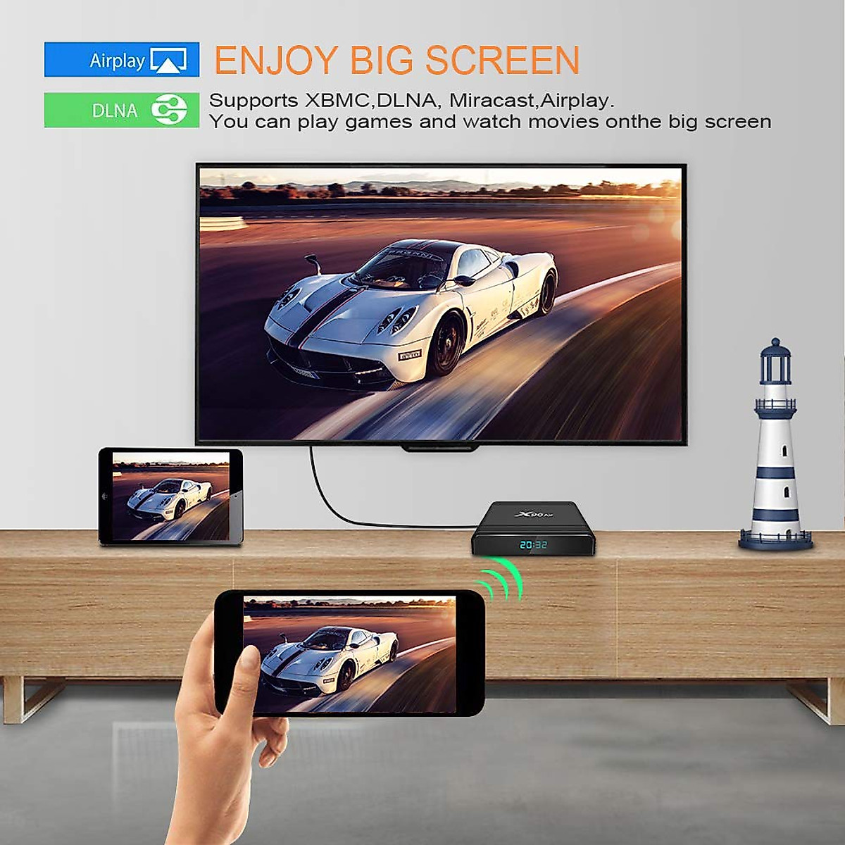 Xilibod Android 9.0 TV Box 2GB RAM/16GB ROM, Amlogic S905X3 64-bit Quad core ARM, G31 MP2 GPU Processor,H.265 Decoding 2.4G WiFi Smart TV Box - Model No.: X96 Air 2GB 16GB