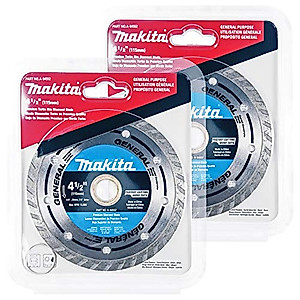Makita 2 Pack - 4.5” Turbo Diamond Blades For Grinders & Circular Saws - Ultra-Fast Cutting For Concrete, Masonry & Brick - 5/8”, 20mm & 7/8” Arbors