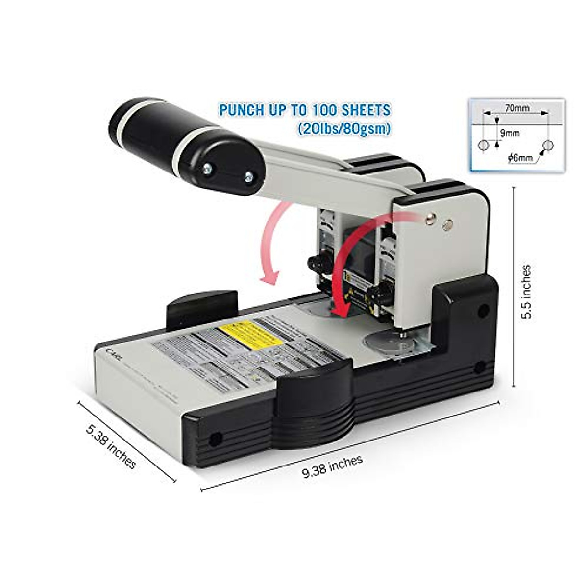 Carl MFG Heavy-Duty Punch, 2-Hole, 6mm, 100 Sheet Capacity, Silver/Blue (CUI62100)