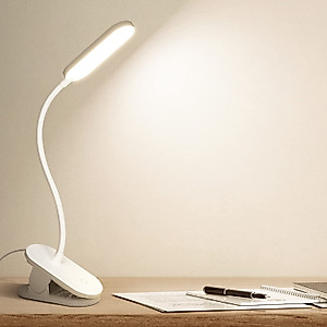 Aigostar Rechargeable Clip on Book Reading Light, Brightness Desk Lamp Touch LED Table Light with 3 Levels Dimmable,Built-in USB Cable,Long Lasting Portable Bed Bedside Clamp Light White