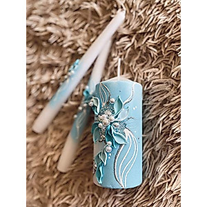 Magik Life Unity Candle Set for Wedding - Wedding Accessories for Reception and Ceremony - Decorative Pillars Teal