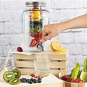 1-Gallon Glass Beverage Dispenser ,Accguan Drink Dispenser with Tin Lid and  Leak Free Spigot,Mason Drink Dispenser for Parties, Picnics, Barbecues and Daily,1 pack