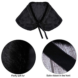 Olbye Women's Faux Fur Shawls and Wraps Wedding Fur Wrap 1920 Bridal Fur Stole Sleeveless Scarf for Bride and Bridesmaid (Black)