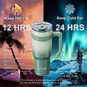 ZLINS 40 oz Tumbler with Handle Lid and Straw, Vacuum Insulated Cup, Leak Proof Stainless Steel Coffee Travel Mug, Reusable, Keeps Cold or Hot for Hours(Green Ombre)