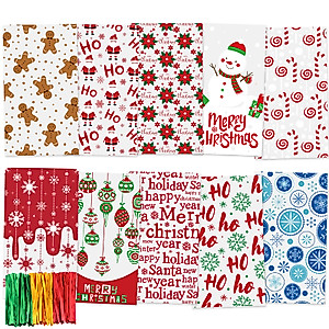 Colorbib Christmas Treat Bags 170 PCS with 180 PCS Twist Ties Gingerbread Man and Merry Christmas Pattern Snack Bags Christmas Cellophane Bags for Christmas Party Supplies 10 Assorted Styles