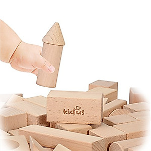 ZONXIE Classic 80pcs Wooden Natural and Color Building Blocks Set for Toddlers 1 2 3 4 Years Educational Preschool Learning Toys with Carrying Bag (Small-Natural)