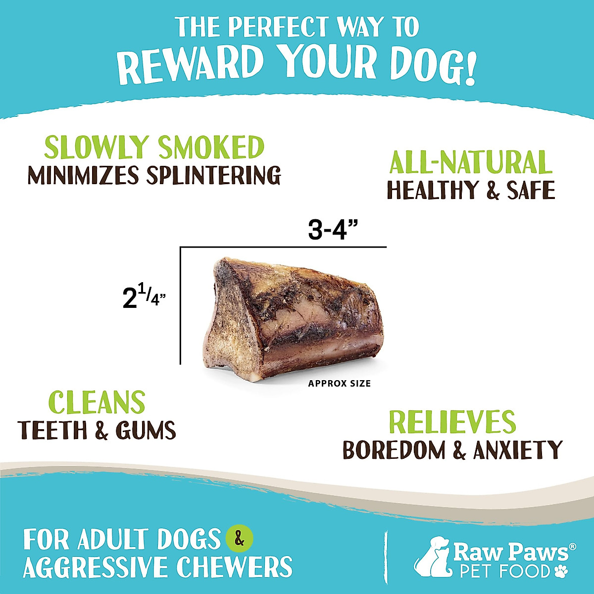 Raw Paws Smoked Beef Marrow Bones for Dogs, 3-inch, 8-ct - Packed in USA - Beef Bones for Dogs - Grass Fed Bone Marrow Treats for Dogs - Dog Chew Bones for Aggressive Chewers - Dog Marrow Bone Treats