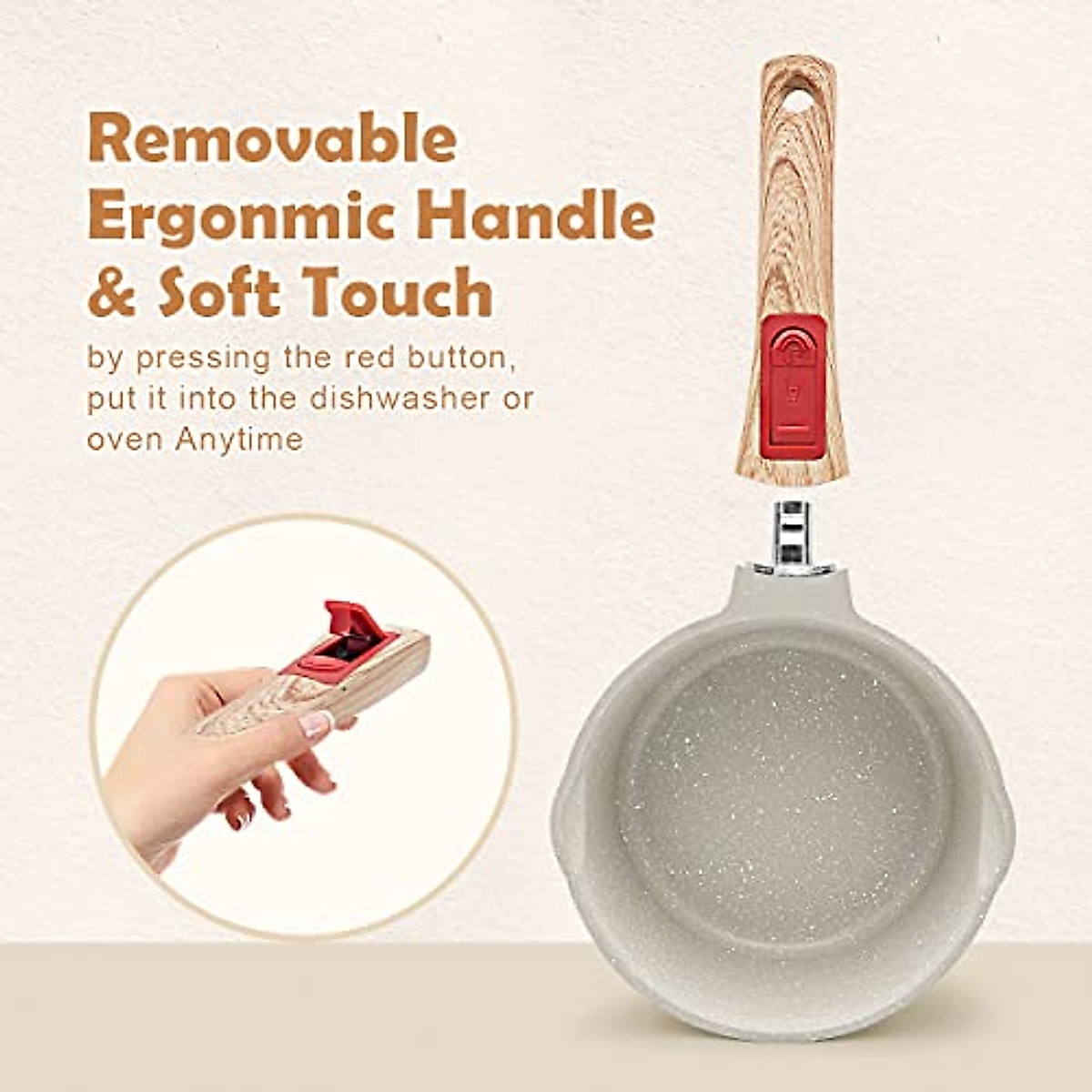 Bobikuke Saucepan with Lid Nonstick, 1.5 Quart Sauce Pan Small Soup Pots for Cooking, Sauce Pot with Lid Compatible for All Stoves, Milk Pan with Removeable Handle, Oven& Dishwasher Safe
