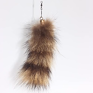 Fosrion Real Raccoon Tail Fur Cat Bites Toy with Three Section Retractable Carbon Fiber Rod (Raccoon) (Raccoon, Tail & Fishing Rod)