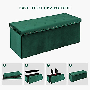 PINPLUS Storage Ottoman Bench for Bedroom, Green Ottoman Folding Velvet Toy Chest with Benches Foot Rest Stool, Large Long Foldable Chest for Entryway Living Room, 41.3"x15.7"x15.7"