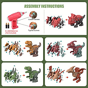 Keriday 5Pcs Dinosaur Toys for Kids 3-8, Take Apart Toys with Cordless Drill for Boys & Girls, STEM Educational DIY Construction Building Gifts for Birthday Easter Christmas Hannukah