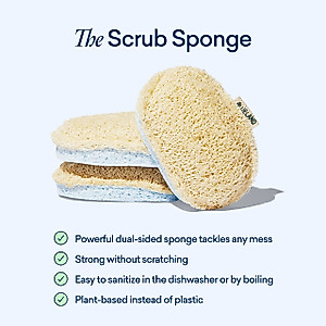 BLUELAND Scrub Sponge, 3-Pack, Dual-Sided Dish Loofah, Plastic-Free, Plant-Based Kitchen Scrubbing Non-Scratch